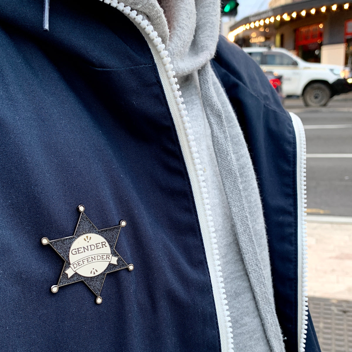 Sock Drawer Heroes Gender Defender Pin | LGBTQ Accessories Online Aus